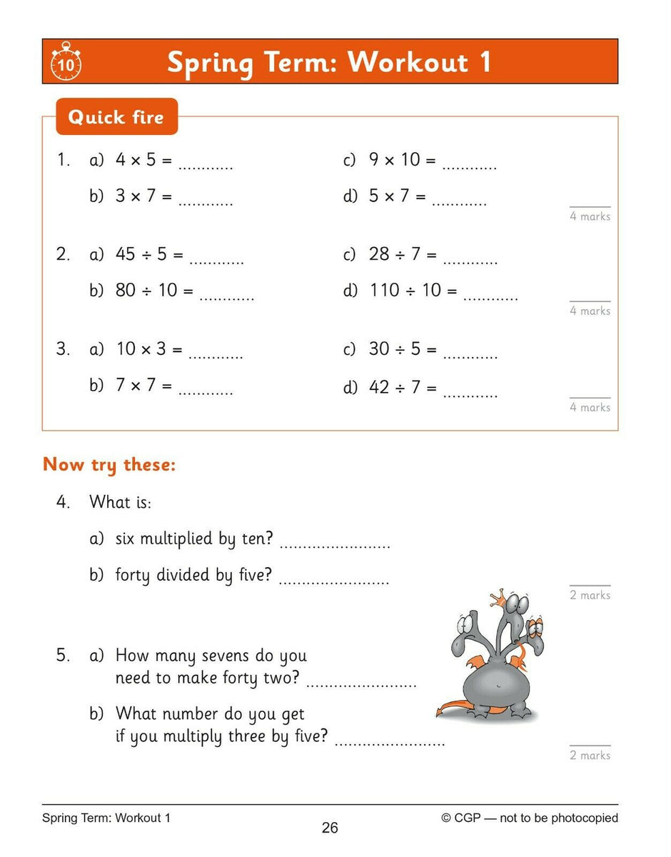 KS2 Year 4 Maths Times Tables 10 Minute Weekly Workouts with Answer CG ...