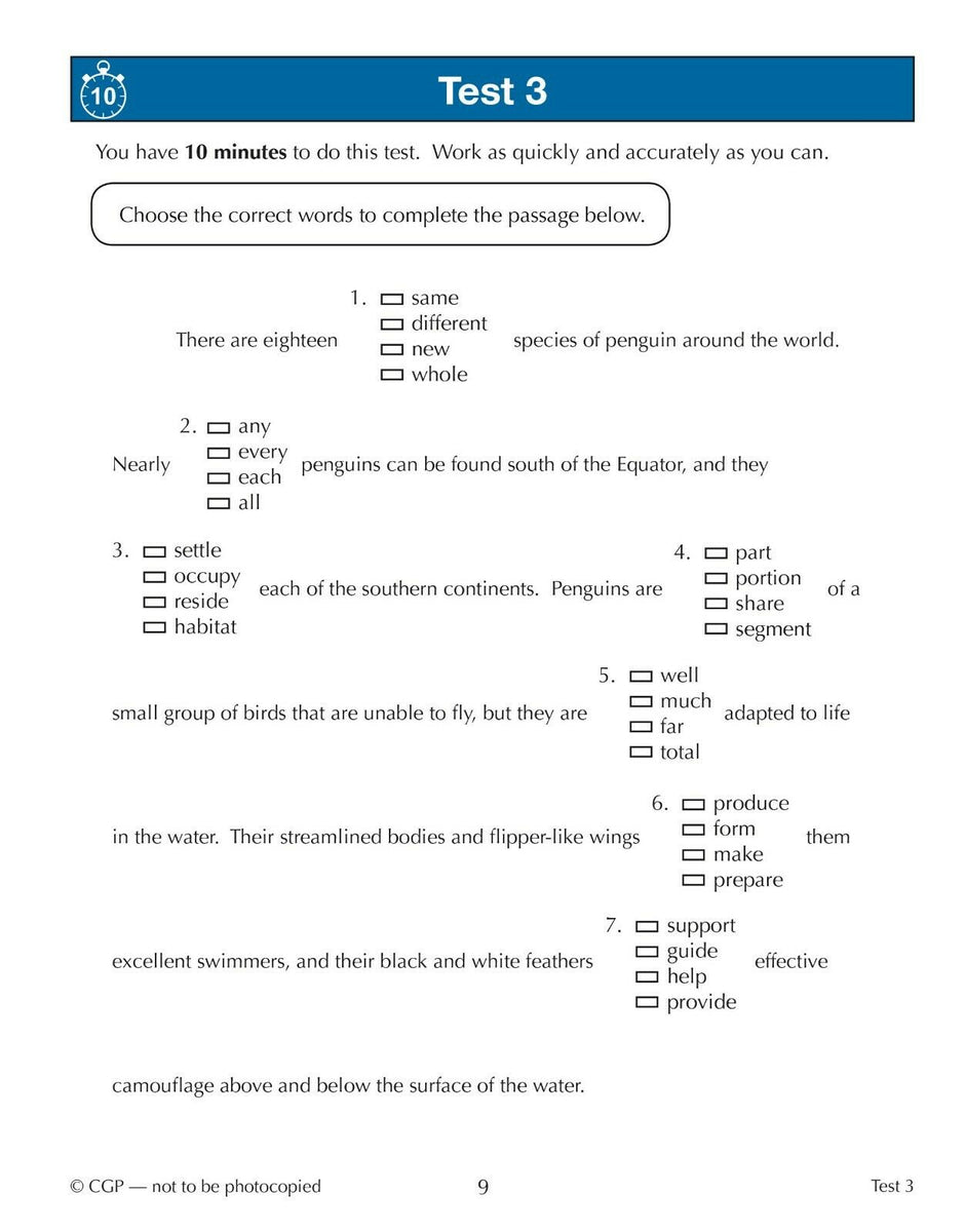 11+ Plus Year 5 CEM 10 Minute Tests Verbal Reasoning with Answer CGP ...